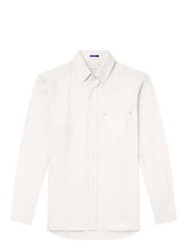 Paul Smith Button-down Collar Cotton And Lyocell-blend Herringbone Shirt - Neutrals