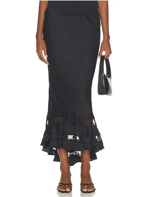 Free People Long Lost Lover 1/2 Slip Skirt - Black