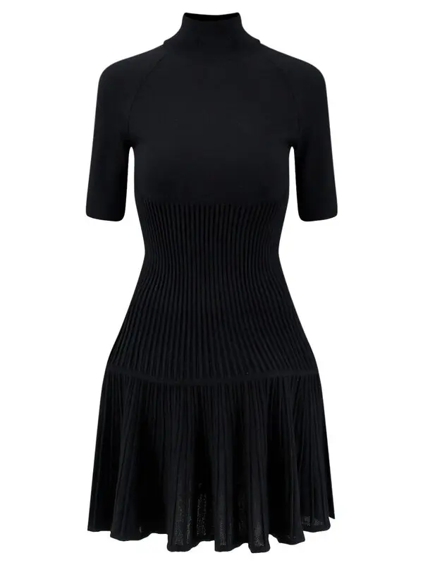Alaïa Crinoline Wool Blend Short Dress - Black