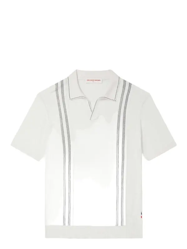 Orlebar Brown Horton Striped Silk And Cotton-blend Polo Shirt - Ecru