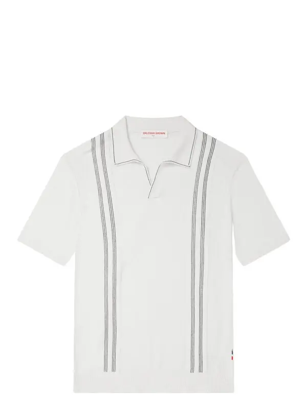 Orlebar Brown Horton Striped Silk And Cotton-blend Polo Shirt - Neutrals