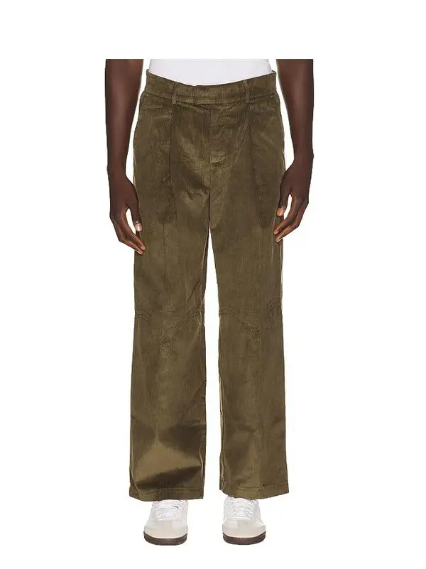 HOUSE OF SUNNY Wide Leg Pleated Cord Trousers In Green - Olive
