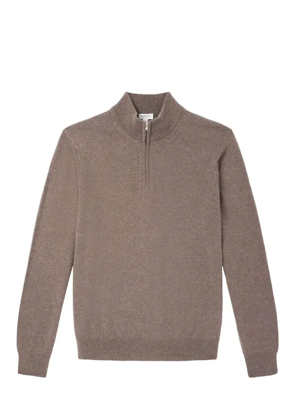 Sunspel Cashmere Half-zip Sweater - Brown