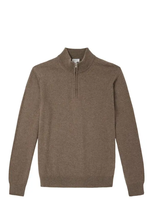 Sunspel Cashmere Half-zip Sweater - Brown