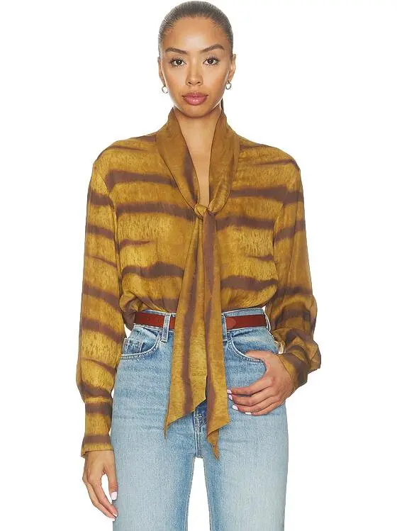 FRAME The Silk Oversized Tie Shirt In Yellow - Light Tiger