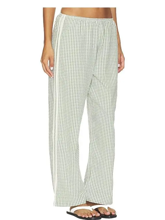 Donni. The Cotton Gingham Stripe Crop Pant In Green - Dill