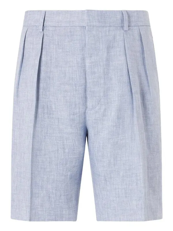 Ralph Lauren Purple Label Cotton Gabardine Pleated Shorts - Blue