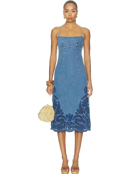 Ulla Johnson The Jane Eyelet Denim Dress In Blue - River