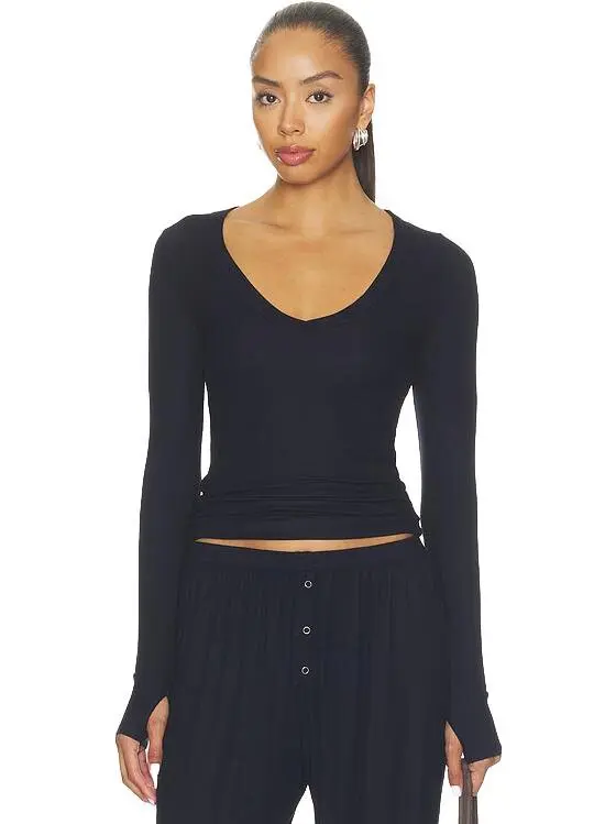 Michael Lauren Otis Long Sleeve Fitted V-neck - Navy