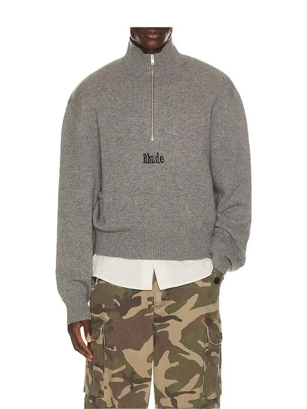 Rhude Quarter Zip Knit Top - Grey