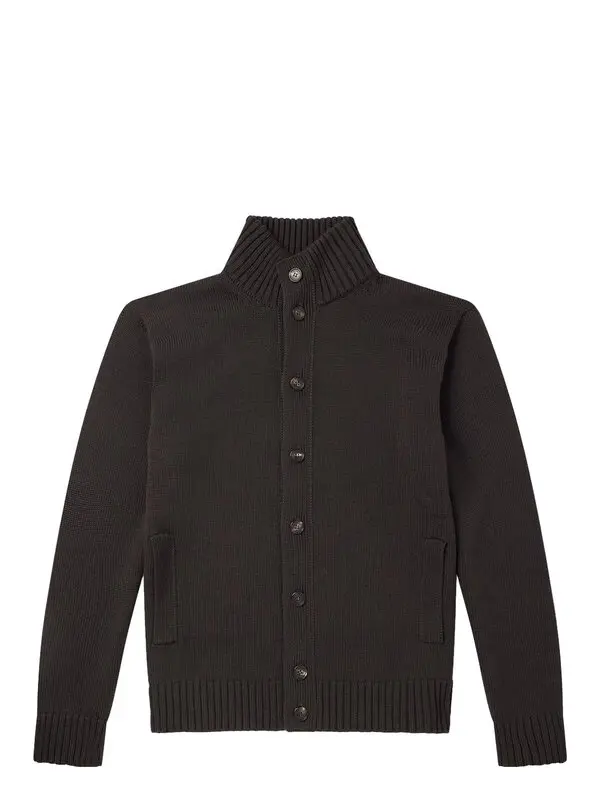 SLOWEAR Virgin Wool High Neck Cardigan - Brown
