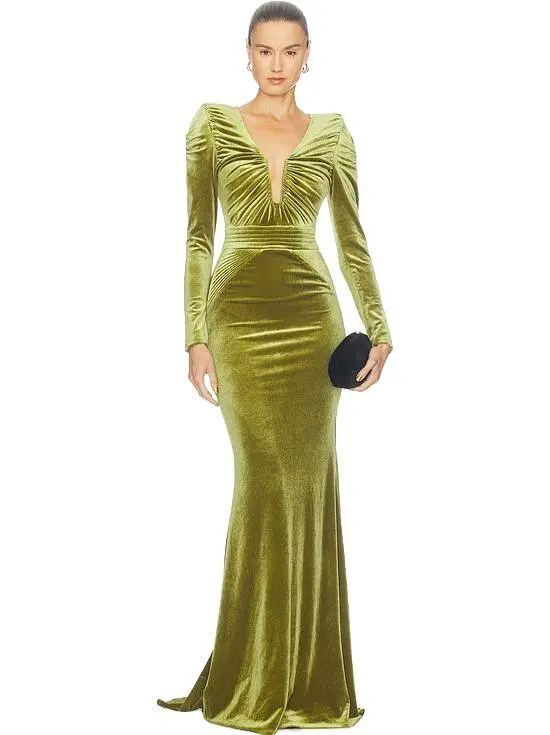 ZHIVAGO The Bloom Velvet Gown - Olive