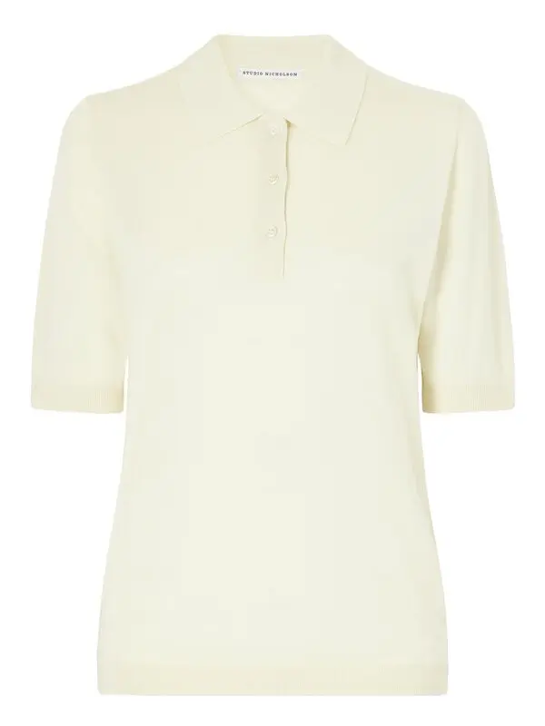 Studio Nicholson Ribbed Merino Wool And Silk-blend Polo Sweater - Neutrals