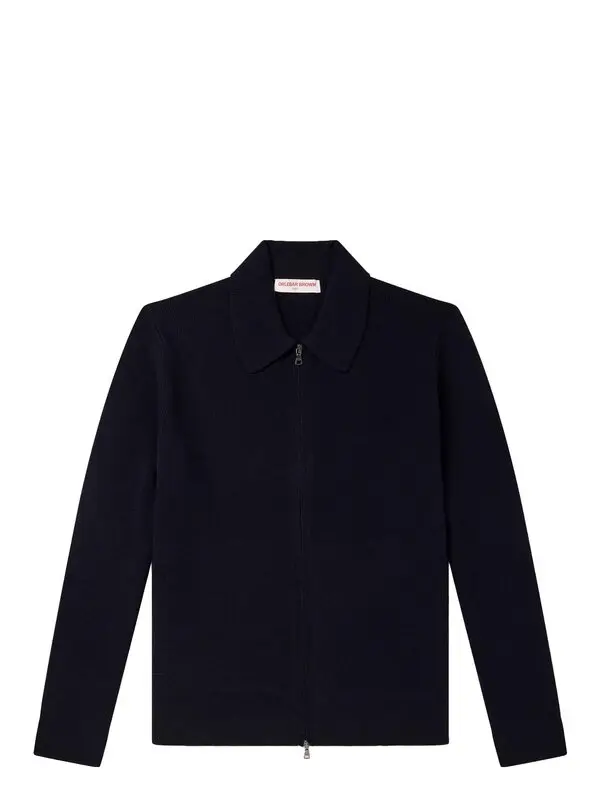 Orlebar Brown Shelby Ribbed Merino Wool Zip-up Sweater - Blue