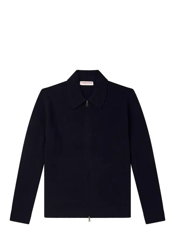 Orlebar Brown Shelby Ribbed Merino Wool Zip-up Sweater - Navy