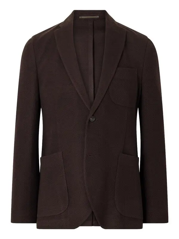 SLOWEAR Wool-blend Woven Waffle Jersey Blazer - Brown