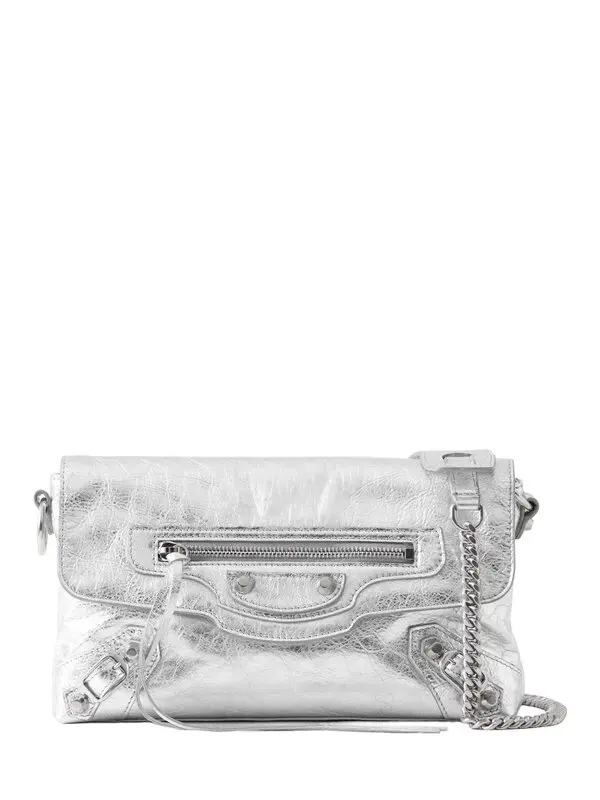 Balenciaga Le City Crinkled-leather Shoulder Bag - Silver