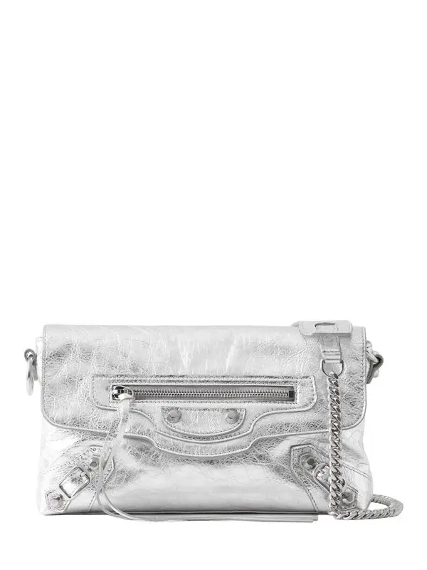 Balenciaga Le City Crinkled-leather Shoulder Bag - Silver