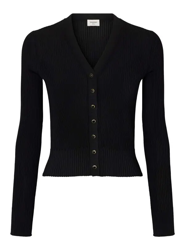 Saint Laurent Ribbed Cardigan - Black