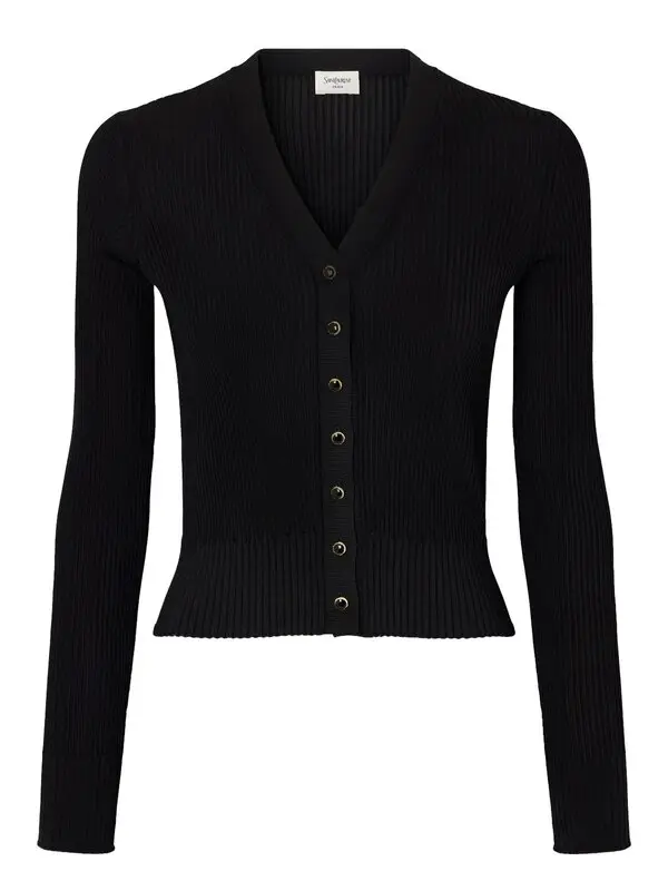 Saint Laurent Ribbed Cardigan - Black