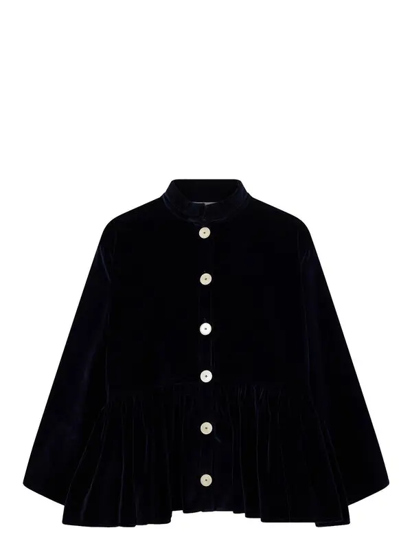 LES VACANCES D’IRINA Gathered Cotton-velvet Blouse - Blue