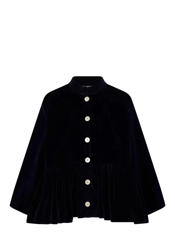 LES VACANCES D'IRINA Gathered Cotton-velvet Blouse - Navy