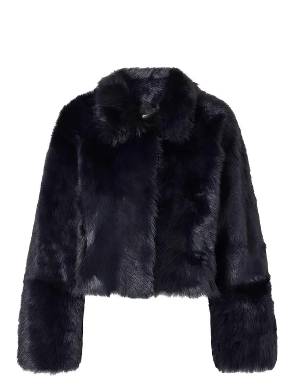 Nour Hammour Cameron Cropped Shearling Jacket - Navy