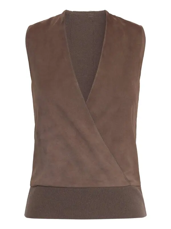 Max Mara Wool-cashmere-lamb Suede Sleeveless Wrap Waistcoat - Brown