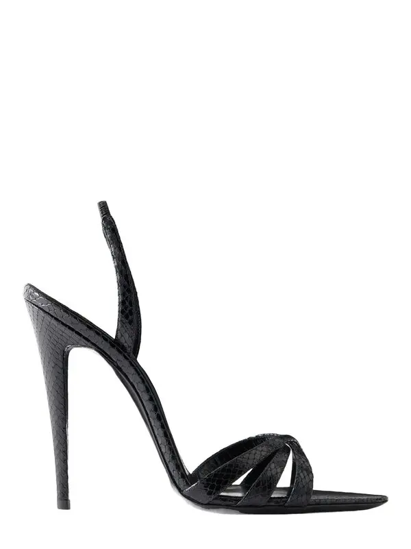 Saint Laurent Kate Snake-effect Leather Slingback Sandals - Black