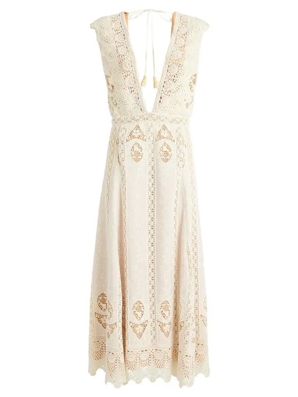 Johanna Ortiz Crochet Grace In The Open Fields Maxi Dress - Ivory