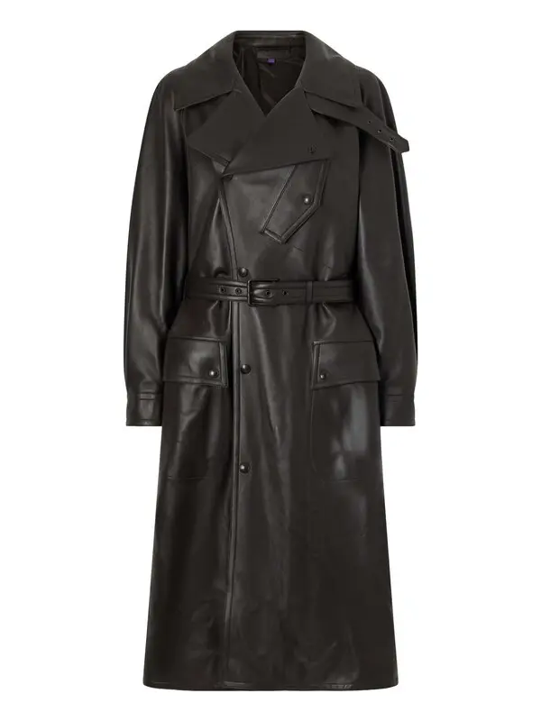 Ralph Lauren Belted Leather Coat - Black
