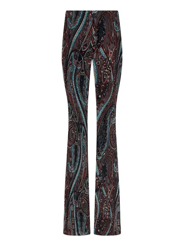 Etro Paisley-appliquéd Mesh Flared Pants - Brown
