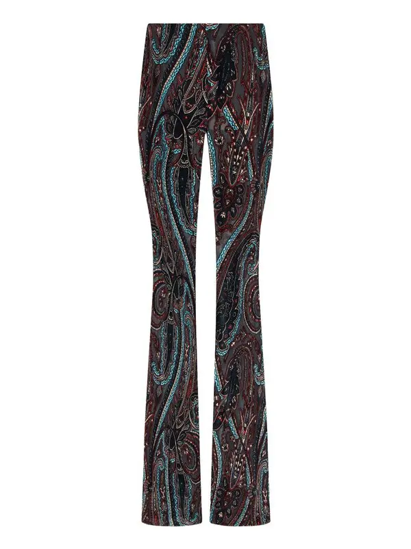 Etro Paisley-appliquéd Mesh Flared Pants - Brown