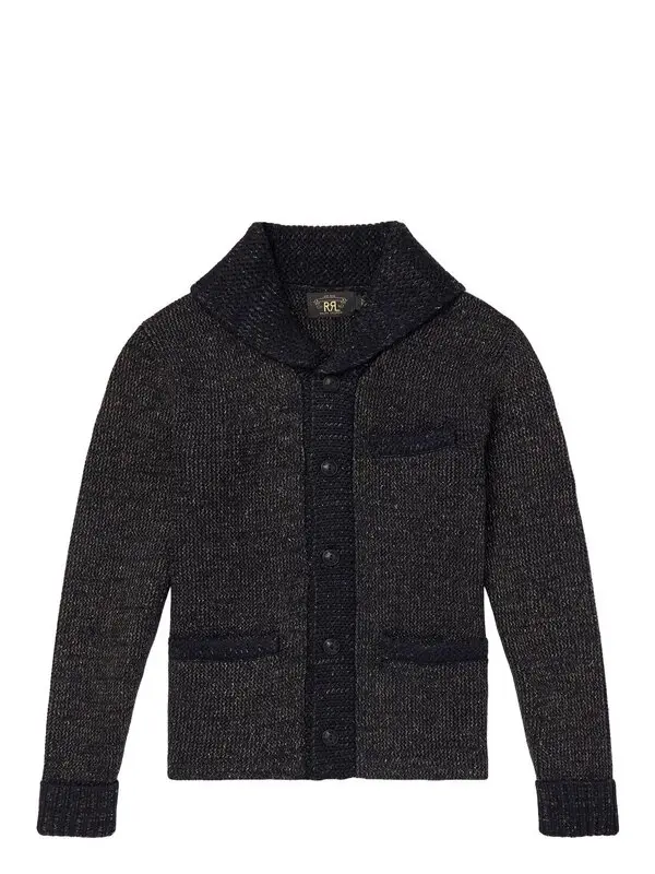 Ralph Lauren Shawl Collar Mélange Wool, Cotton & Silk Blend Cardigan - Blue