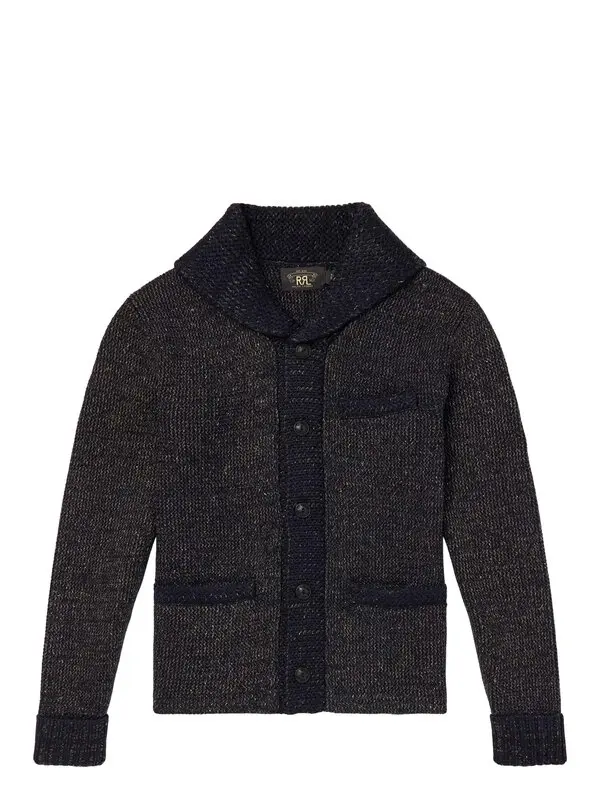 Ralph Lauren Shawl-collar Mélange Wool, Cotton And Silk-blend Cardigan - Navy