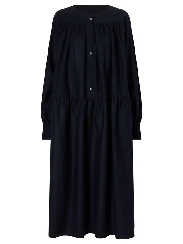 LES VACANCES D'IRINA Calla Gathered Wool-flannel Maxi Dress - Blue