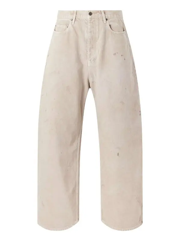Balenciaga Wide-leg Distressed Paint-splattered Jeans - Beige