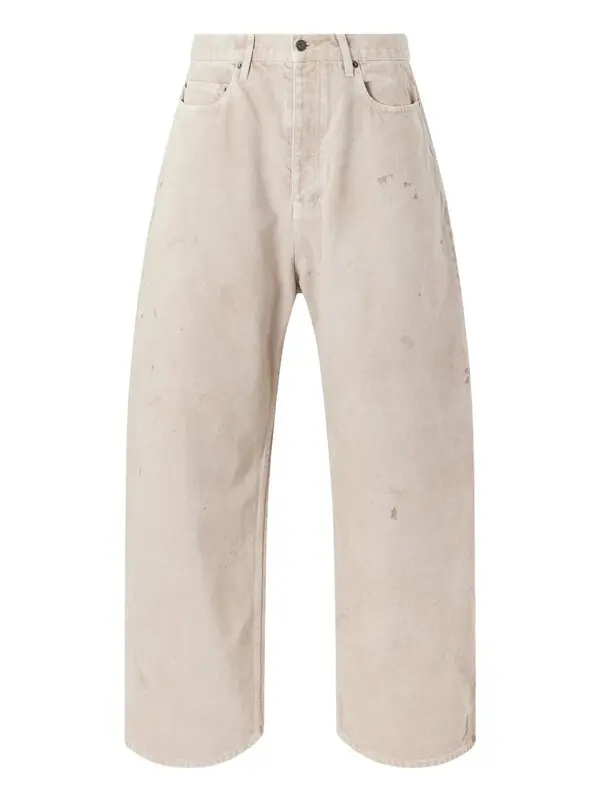 Balenciaga Wide-leg Distressed Paint-splattered Jeans - Neutrals