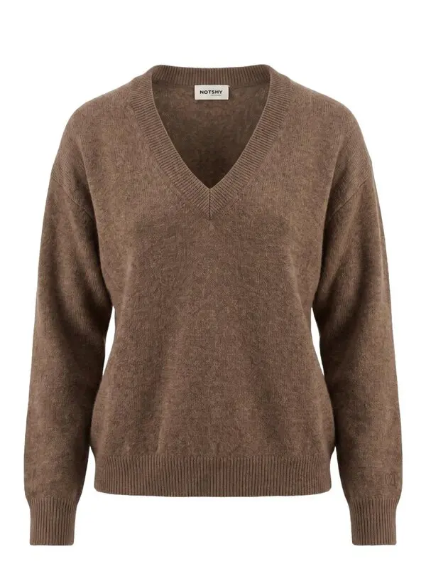 NOTSHY V-neck Sweater With Ribbed Cuffs And Hem - Brown