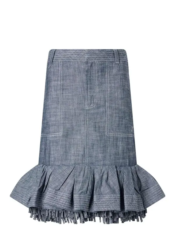 Jacquemus La Jupe Cabana Fringed Ruffled Denim Mid-rise Midi Skirt - Gray