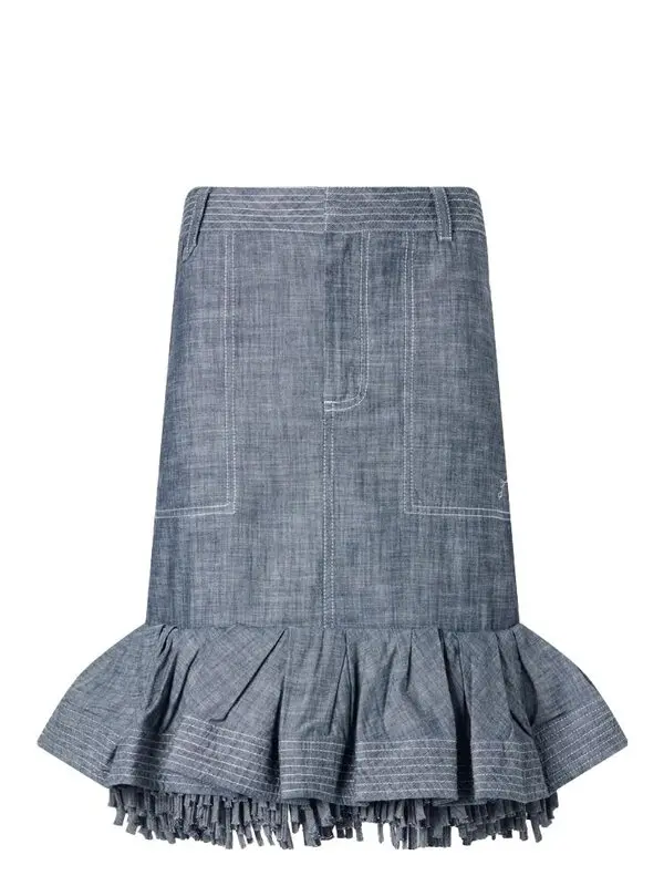 Jacquemus La Jupe Cabana Fringed Ruffled Denim Midi Skirt - Gray