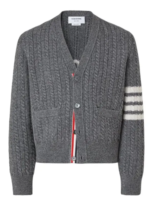 Thom Browne Merino Wool 4-bar Intarsia Anchor Cardigan - Medium Gray