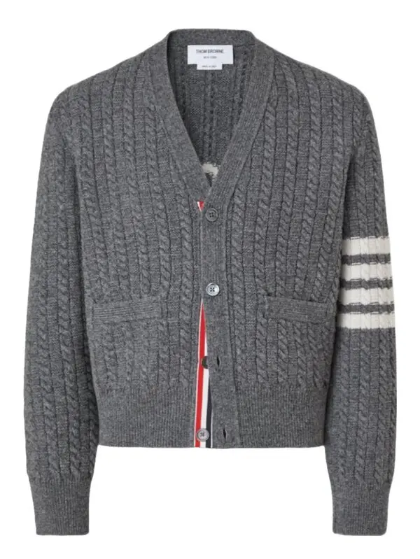 Thom Browne Merino Wool 4-bar Anchor Intarsia Cardigan - Medium Gray