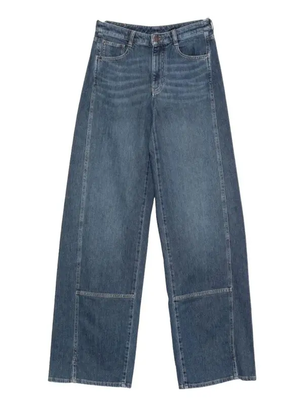 Emporio Armani Panelled Wide-leg Jeans - Navy Blue