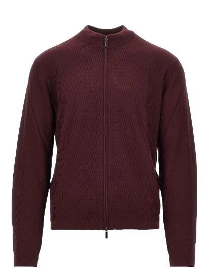 Emporio Armani Virgin Wool Cardigan With Fancy Stitch And Zip Closure - No