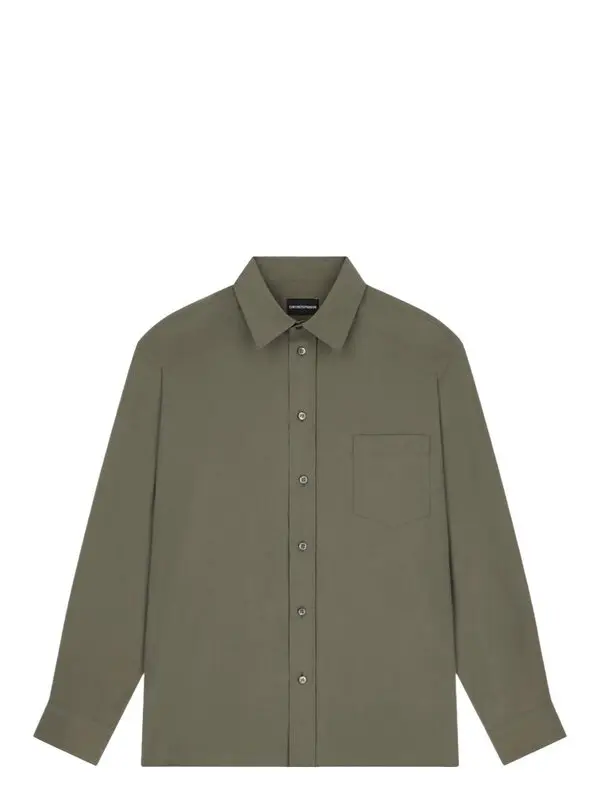 Emporio Armani Viscose Long-sleeve Shirt With A Chest Pocket - Green