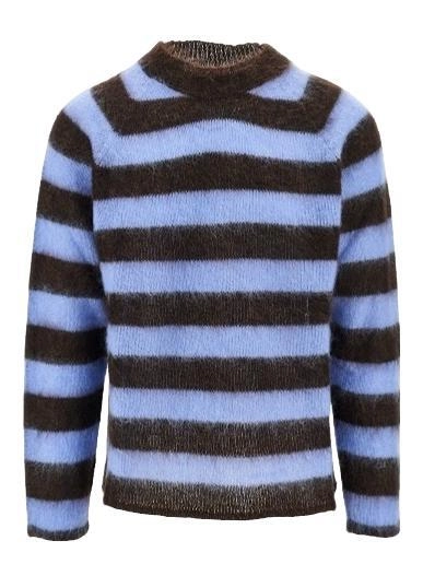 Emporio Armani Striped Mohair Wool Blend Sweater - Black
