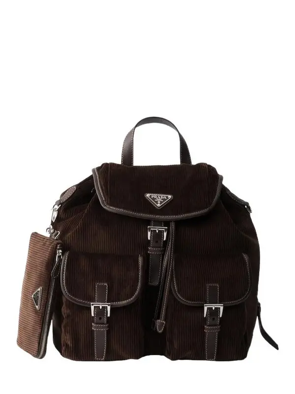 Prada Medium Corduroy And Leather Backpack - Ebony