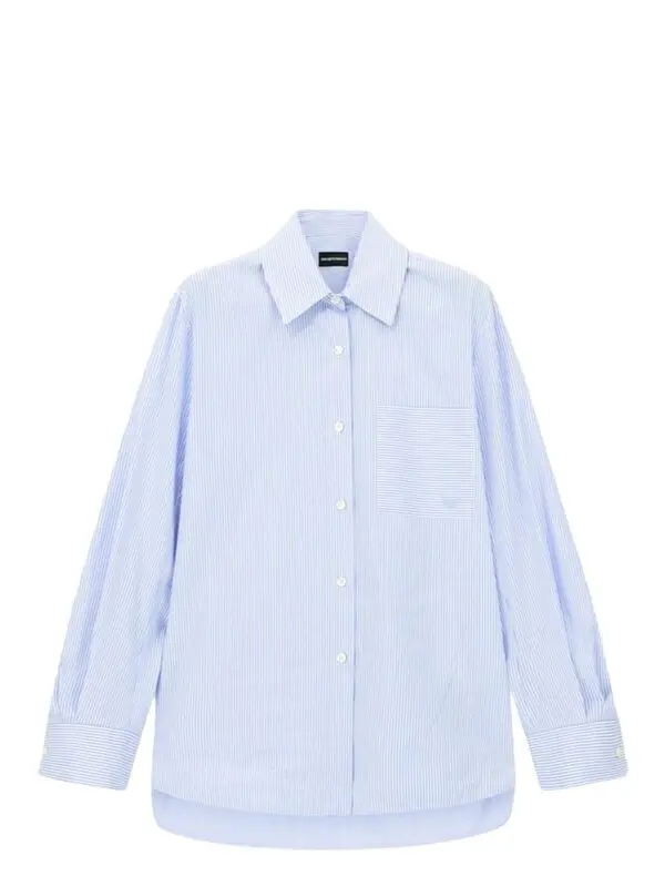 Emporio Armani Striped Cotton Poplin Shirt With A Single Chest Pocket - Light Blue