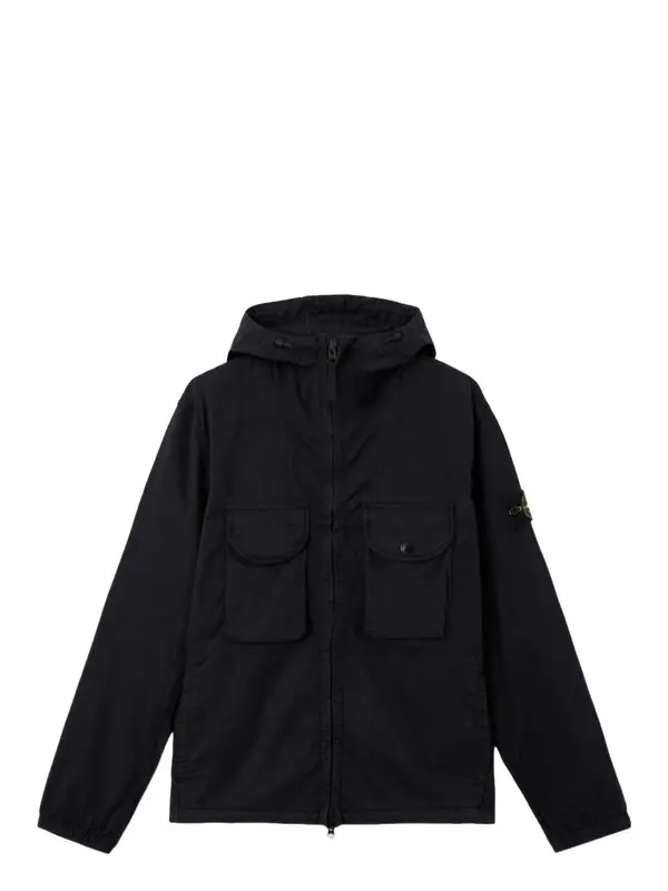 Stone Island Comfort-fit Hooded Zip-up Overshirt With Chest Pockets - Black
